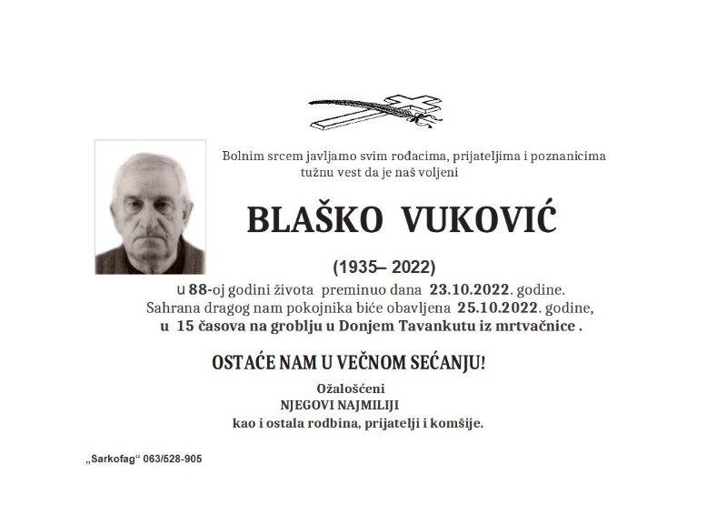 Posmrtnice - SARKOFAG SUBOTICA