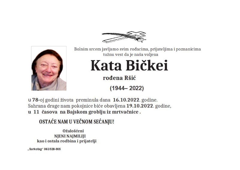 Posmrtnice - SARKOFAG SUBOTICA