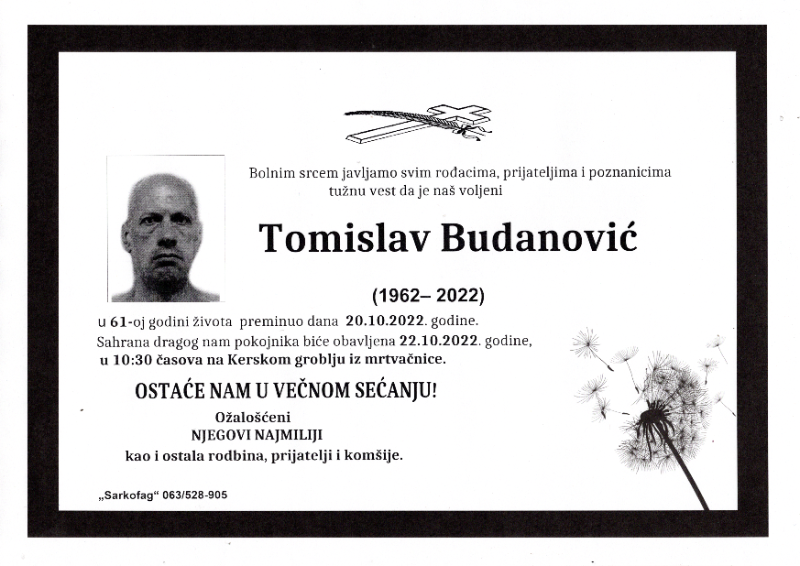 Posmrtnice - SARKOFAG SUBOTICA