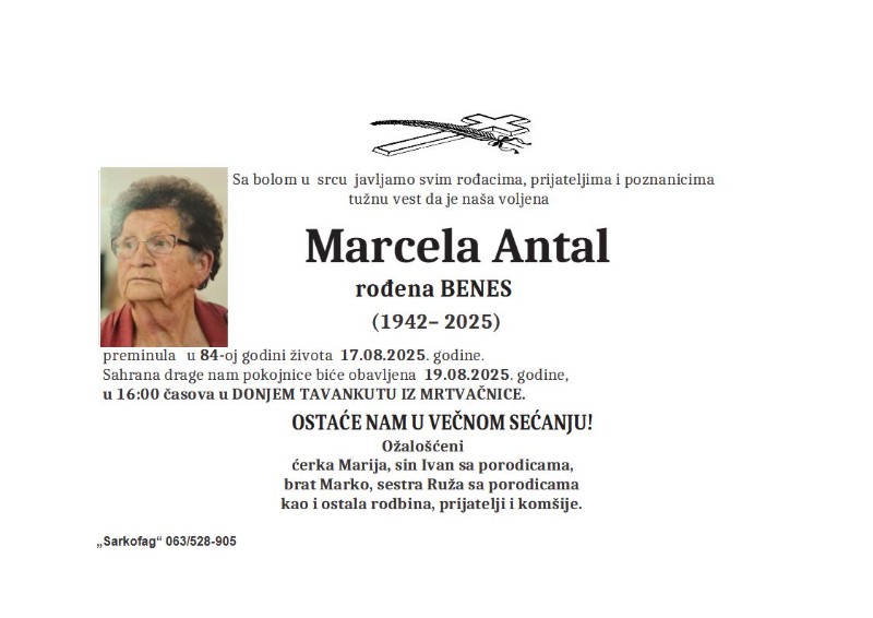 Posmrtnice - SARKOFAG SUBOTICA