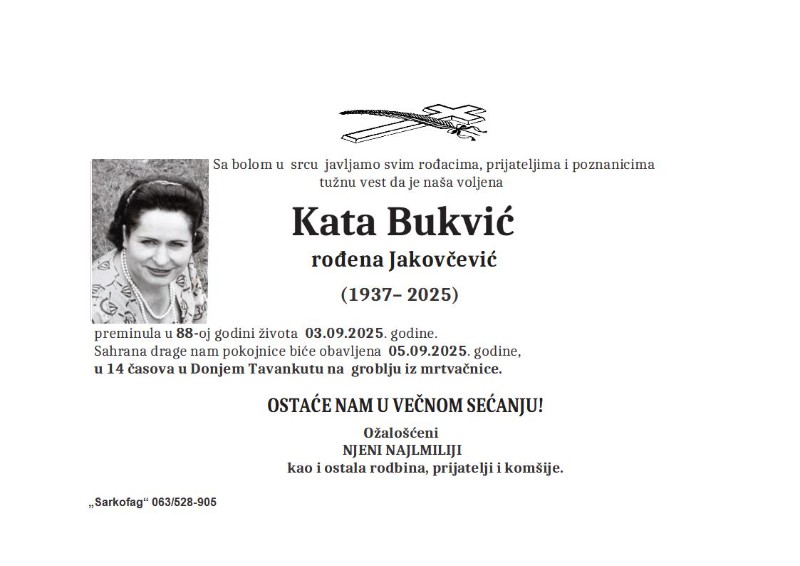 Posmrtnice - SARKOFAG SUBOTICA