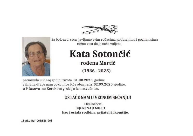 Posmrtnice - SARKOFAG SUBOTICA